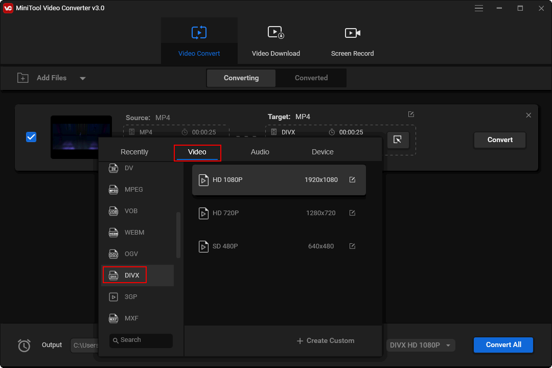 How To Convert MP4 File To DivX Free & Online - MiniTool Video Converter